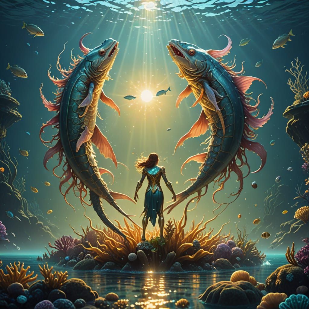 A god like double exposure of a titan (Axolotl:1.9) lording over a ...