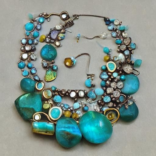 Diamonds rubbies labradorite turquoise pearls pyriate - AI Generated ...