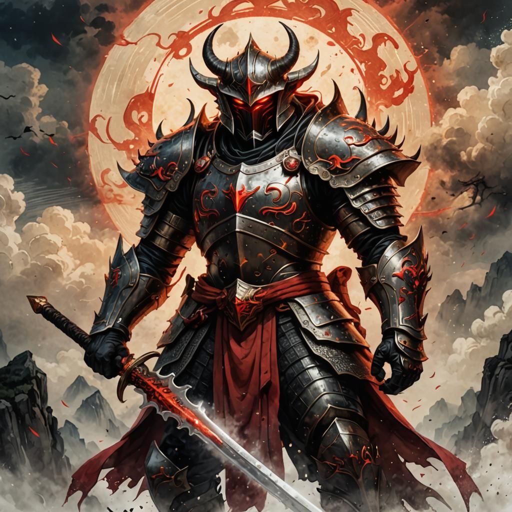 A fearsome and powerful demon knight with a sword, dunamic pose - AI ...