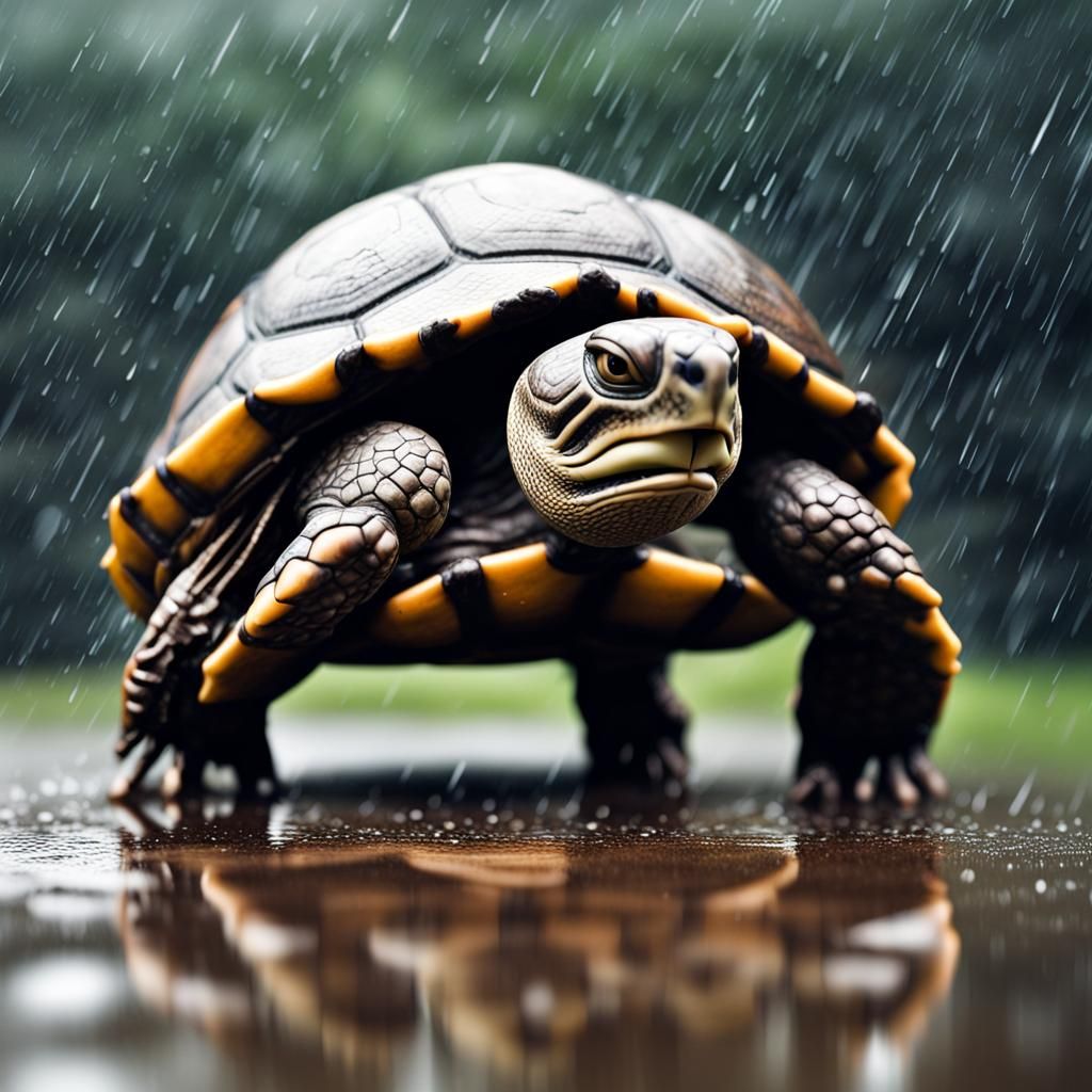 Turtle playing football while it is raining - AI Generated Artwork ...