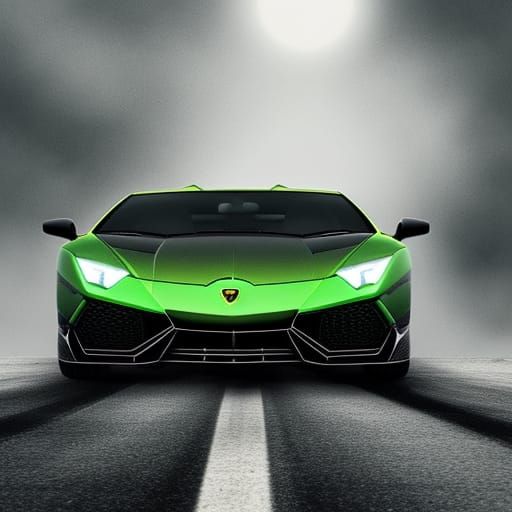 green lambo emerging from smoke - AI Generated Artwork - NightCafe Creator