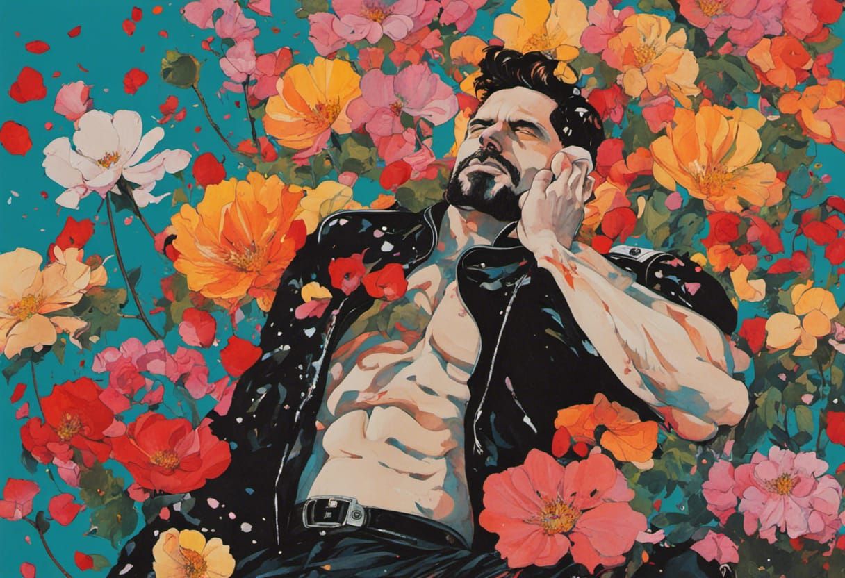 Acrylic painting style of, Conrad Roset, Tom of Finland; Gothic god ...
