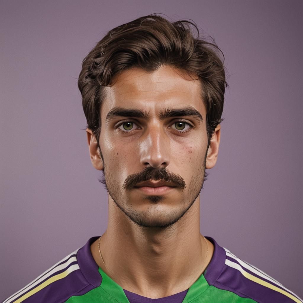 26 years old male Soccer player from Spain, 1970s hairstyle, green eyes ...