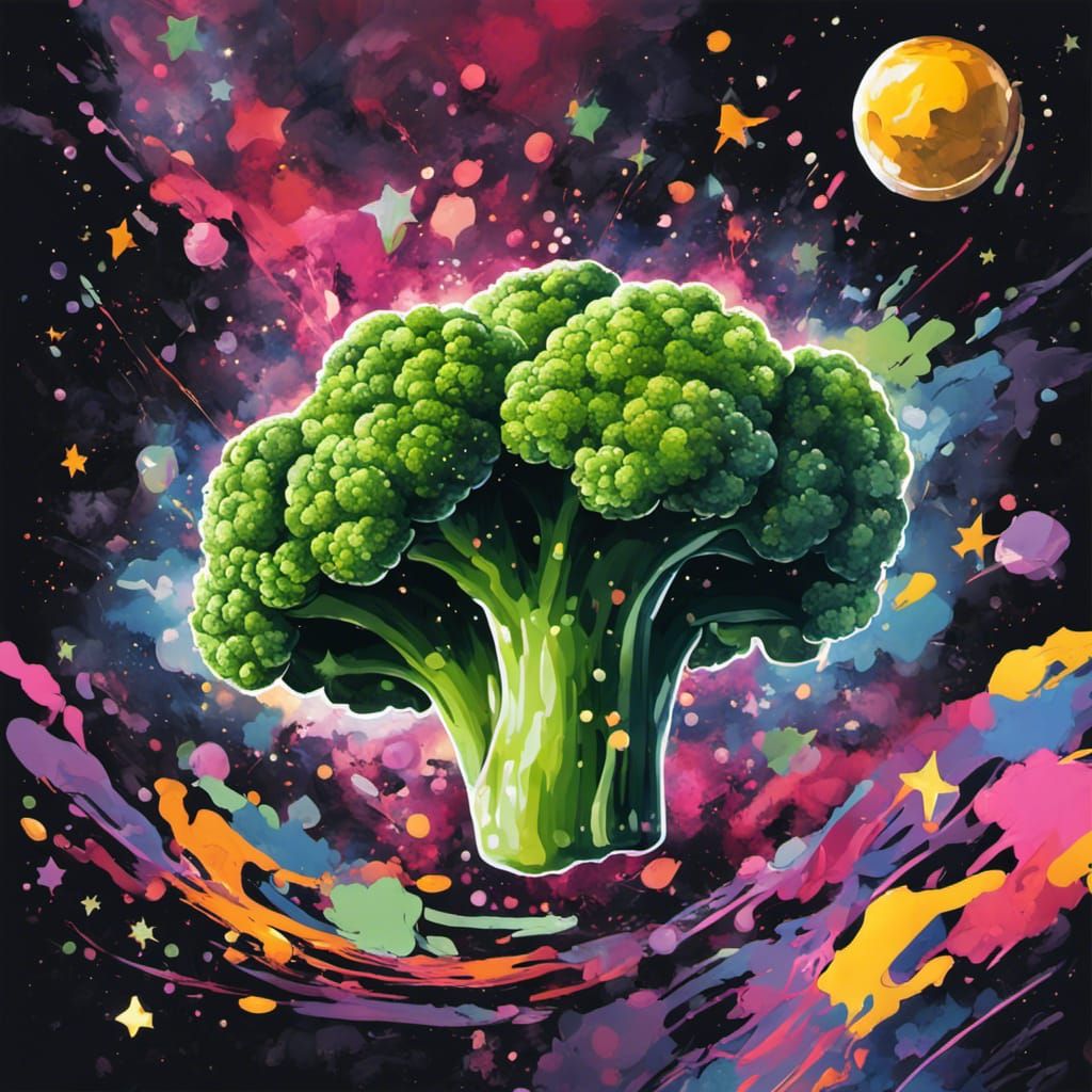 Giant piece of broccoli floating in space - AI Generated Artwork - NightCafe Creator