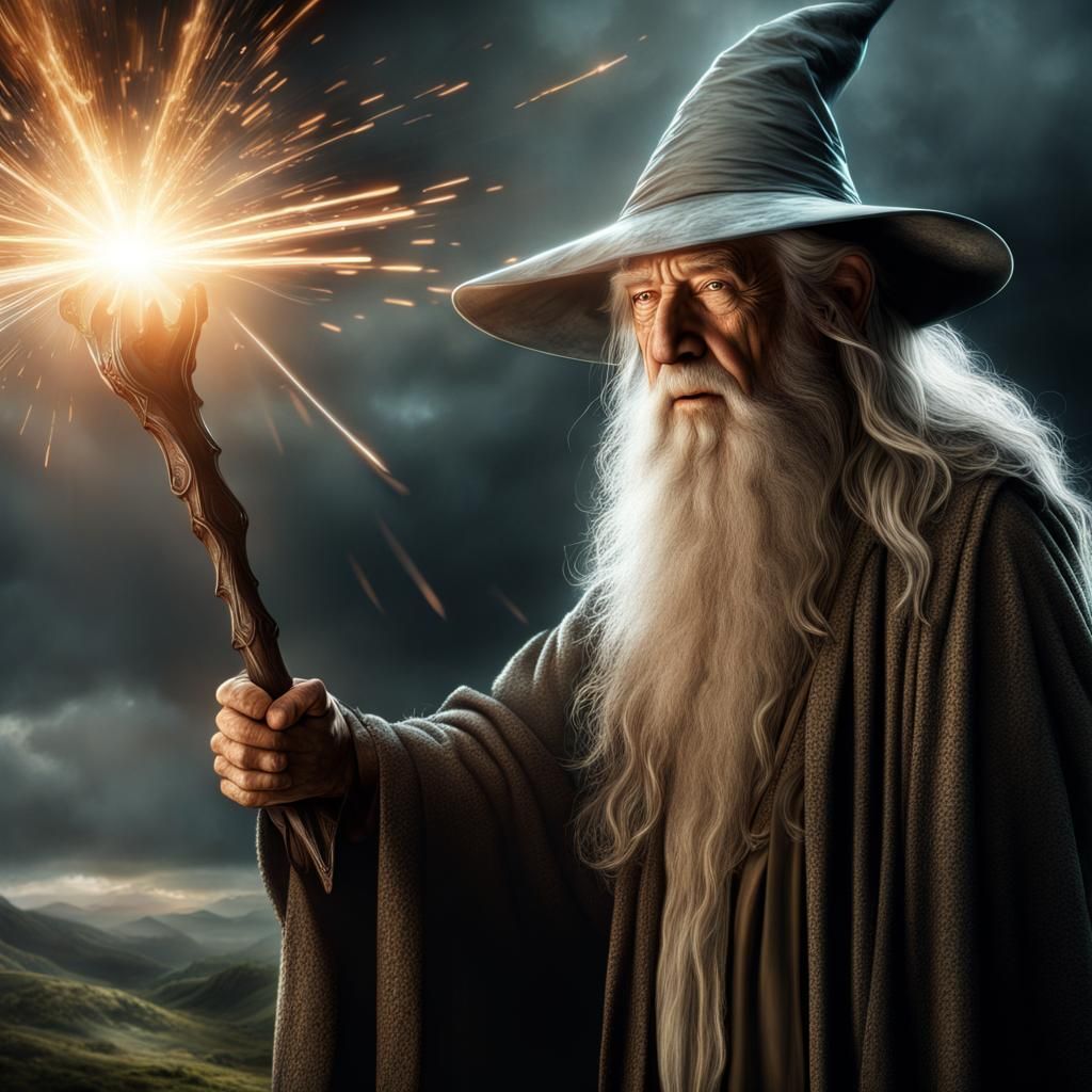 gandalf the wizard shooting light from his staff Epic cinematic ...