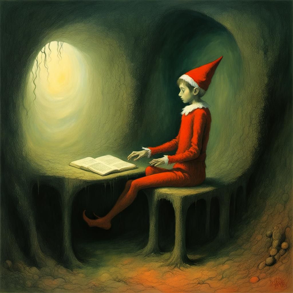 Surreal Elf in Dark Surrealist Landscape - AI Art