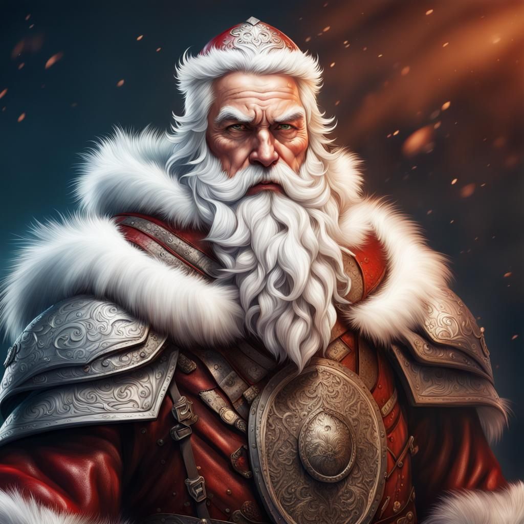 Nordic Santa Claus in ornate battle robes with intricate leather armour ...