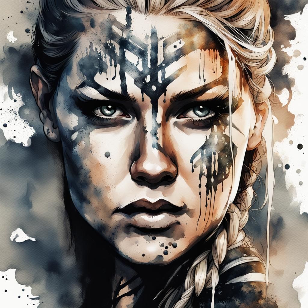 Lagertha shieldmaiden intense gaze warpaint on her face, perfect ...