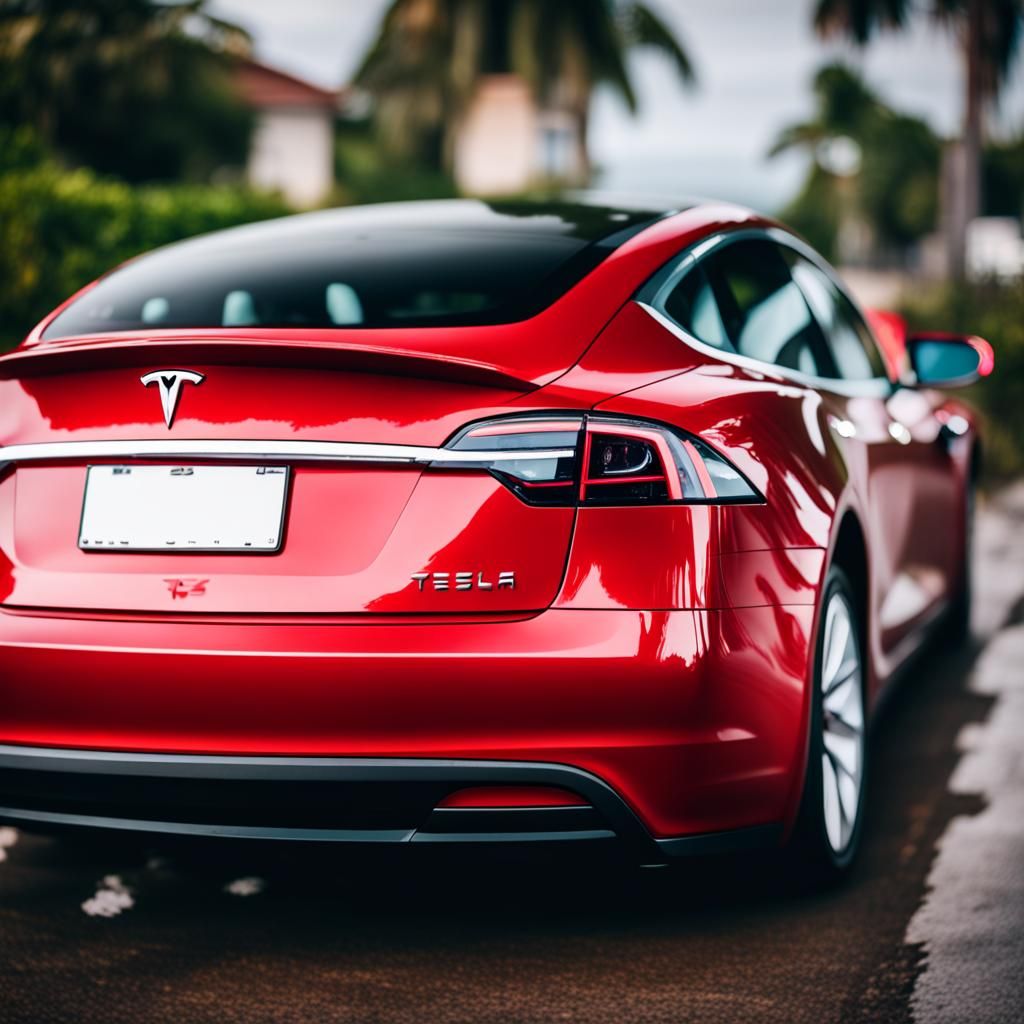 red tesla car - AI Generated Artwork - NightCafe Creator