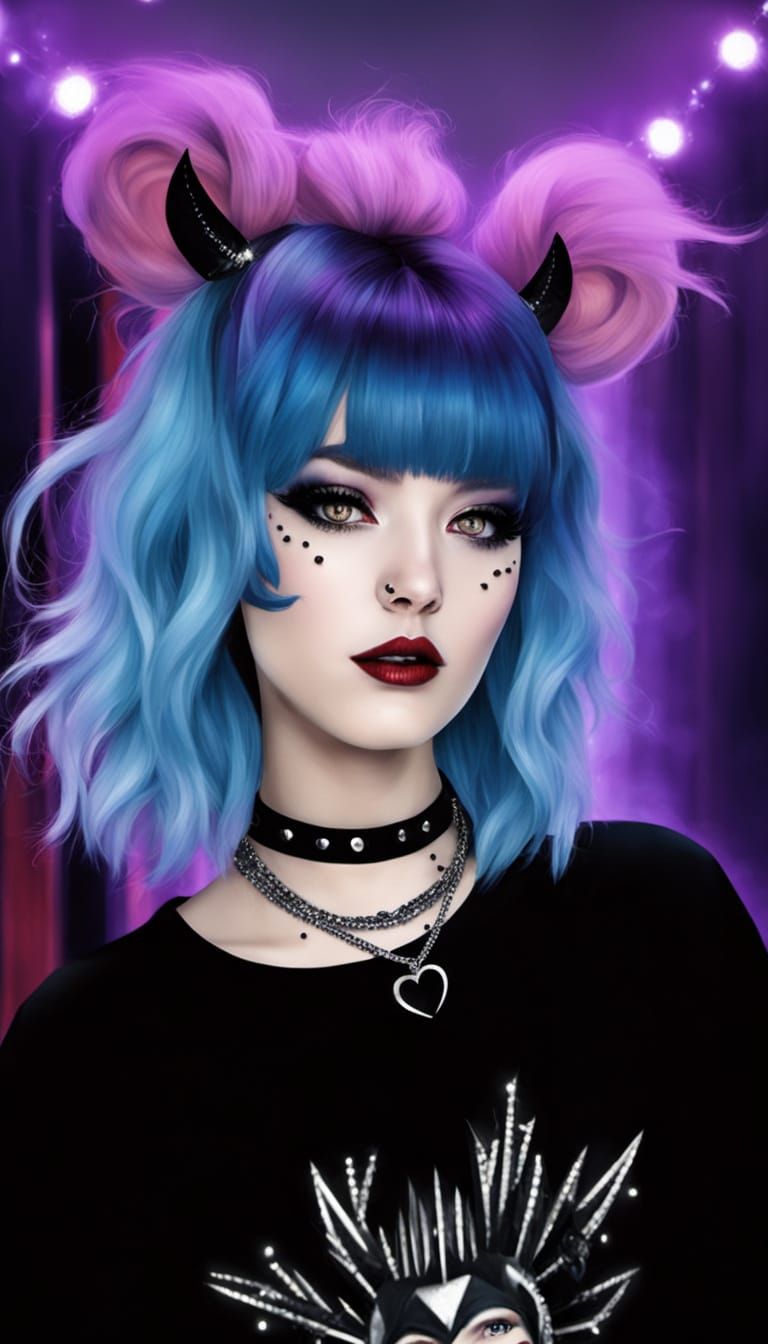 Punk Rock Anime Girl with Bold Red Space Buns and ... - AI Art