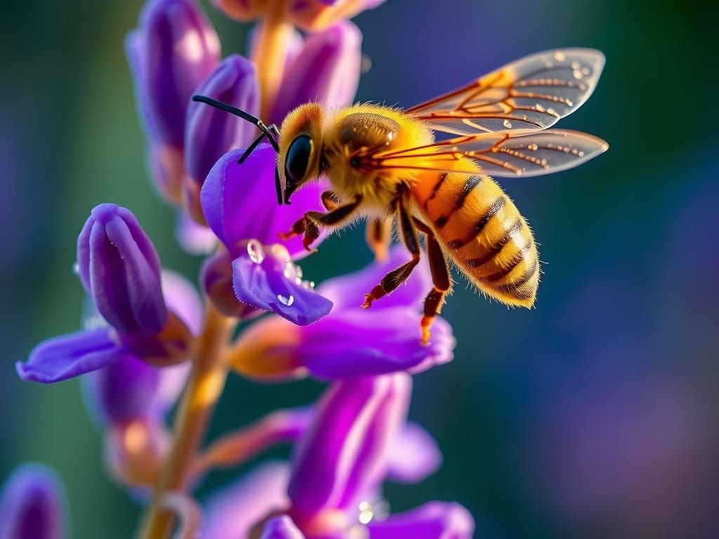 Pollenating Carpenter Bee - Vibrant Macro Photograph of Carp...
