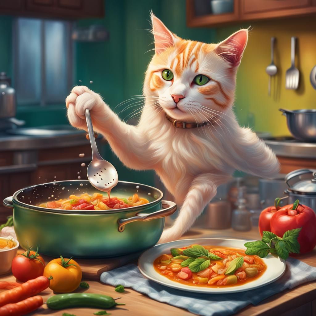 Cat cooking vegan food - AI Generated Artwork - NightCafe Creator