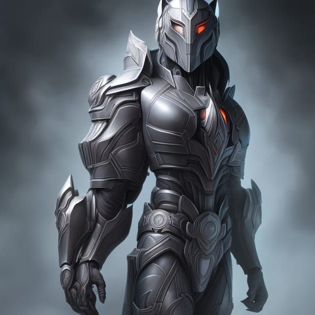 Portrait painting of a cybernetic grey werewolf with power armor, ultra ...