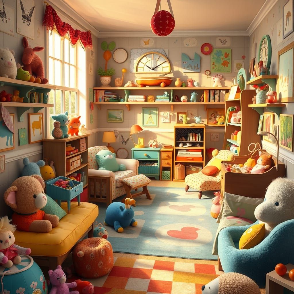 A blooming mess - Vibrant Whimsical Nursery Scene in a Playf...