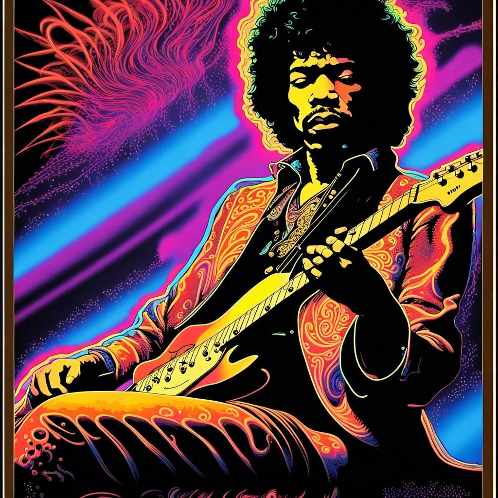 Blacklight Art Jimi Hendrix - AI Generated Artwork - NightCafe Creator