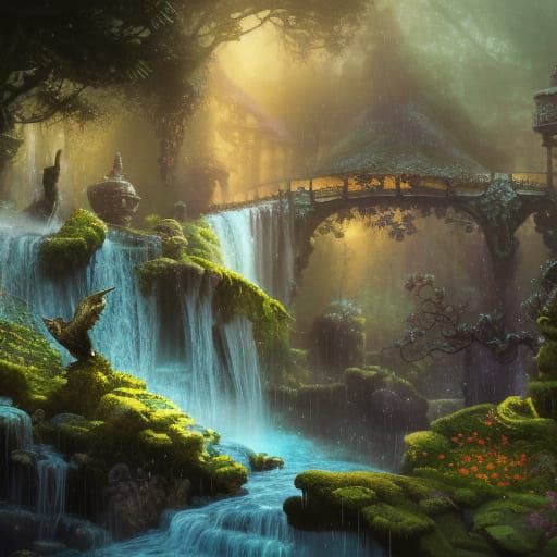 spectacular verdant floral feywild paisley forest palace terrace with ...