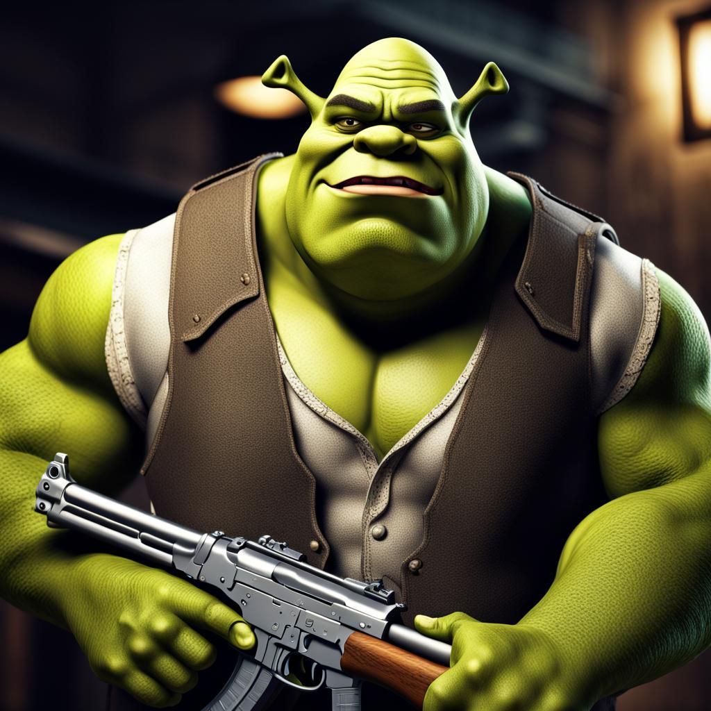 gangster shrek with huge muscles and a AK47 - AI Generated Artwork ...