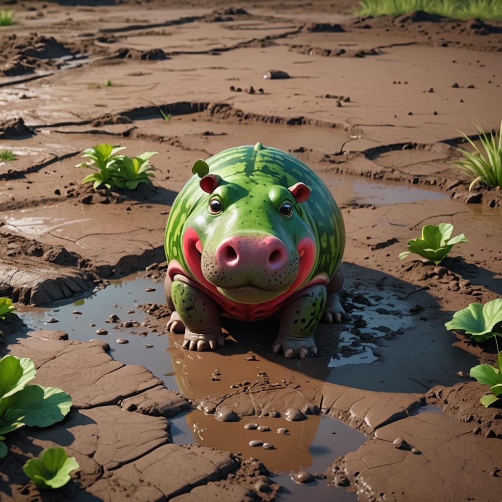 Watermelon hippo - AI Generated Artwork - NightCafe Creator