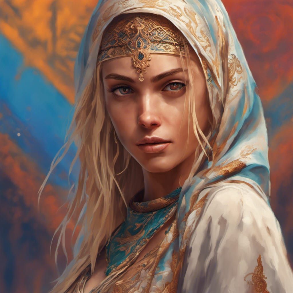 blonde girl with Arabian clothes bare midriff - AI Generated Artwork ...