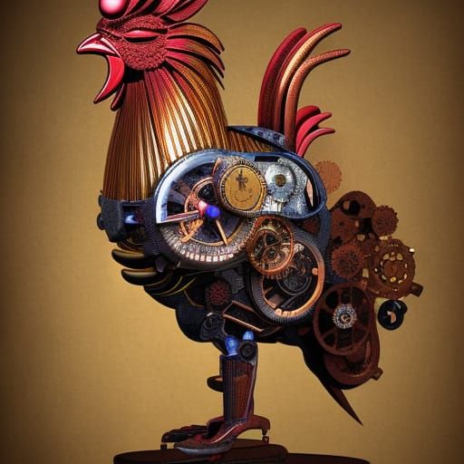 mechanical rooster in 3D, steampunk collection, highly detailed - AI ...
