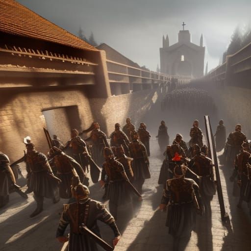 Religious army marching through a bridge - AI Generated Artwork ...