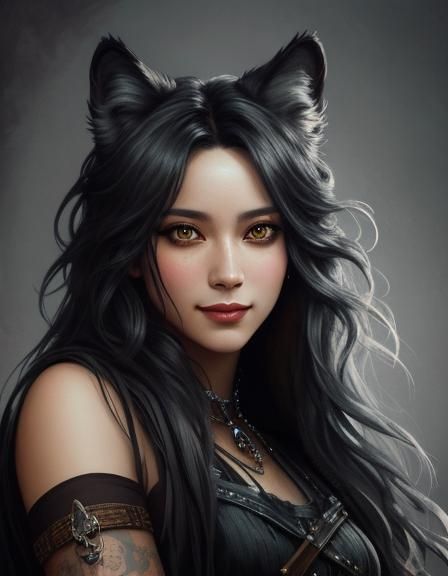 Beautiful Black Wolf Lady - AI Generated Artwork - NightCafe Creator