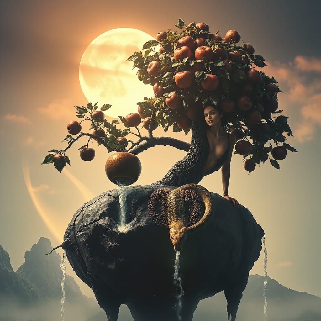 Biomechanical Goddess Emerging from Obsidian Isle - AI Art