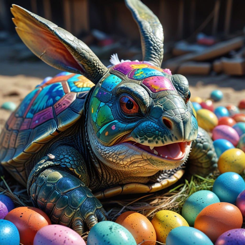 Easter Turtle - Vibrant Easter Turtle in Comic Book Style