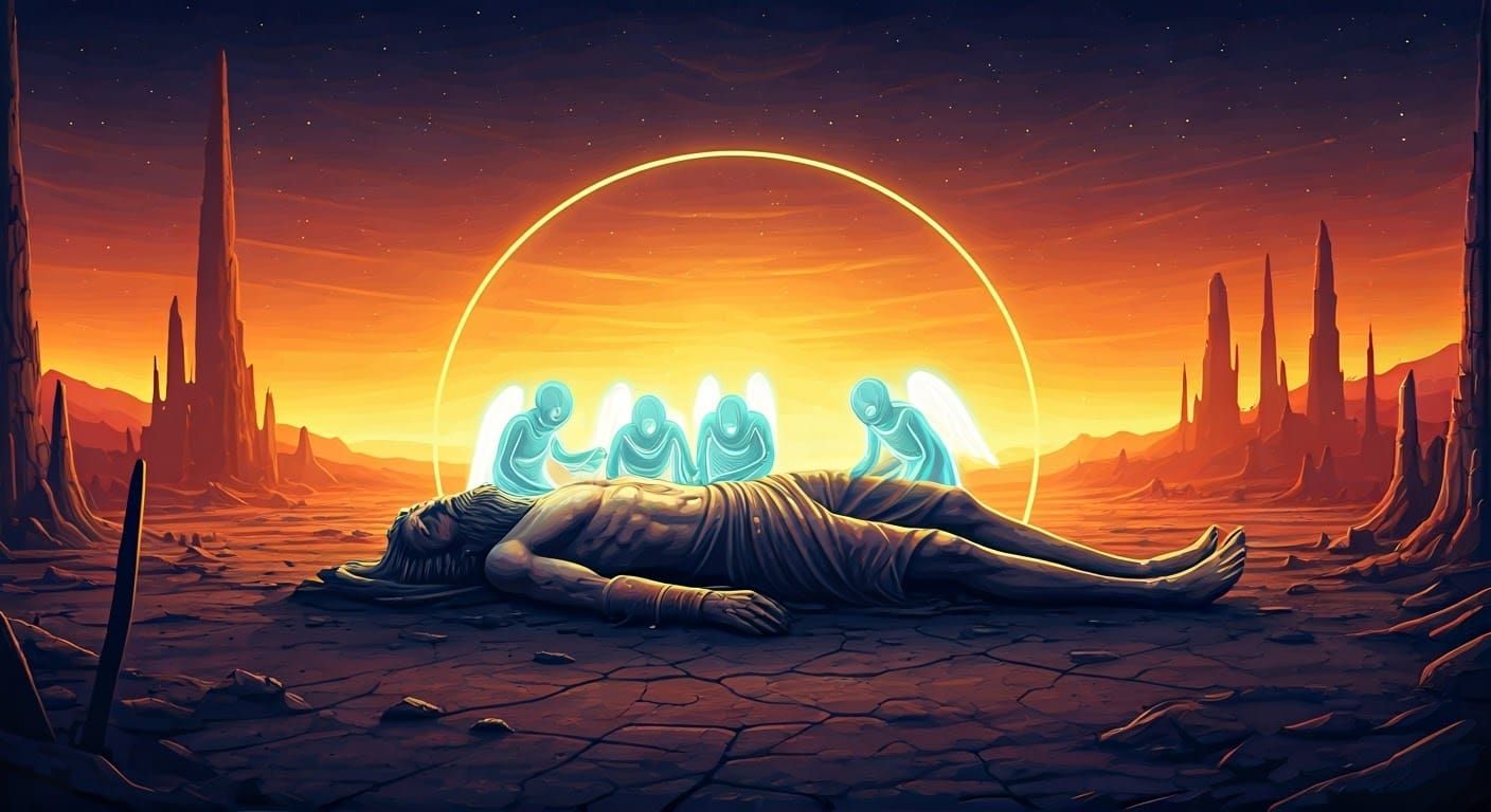 The Fallen God Yahveh in Desolate Wasteland, Tende... - AI Art