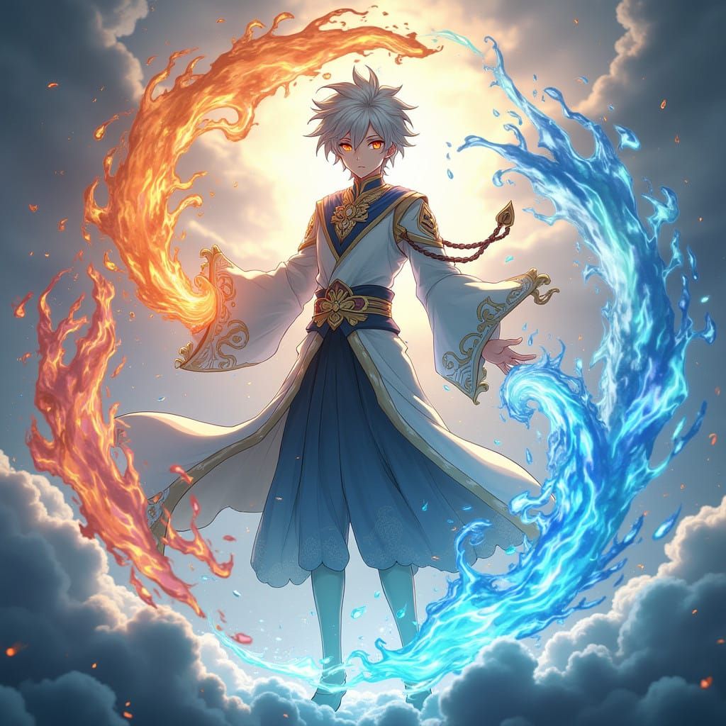 Elemental Anime Boy Transforms with Ethereal Power - AI Art