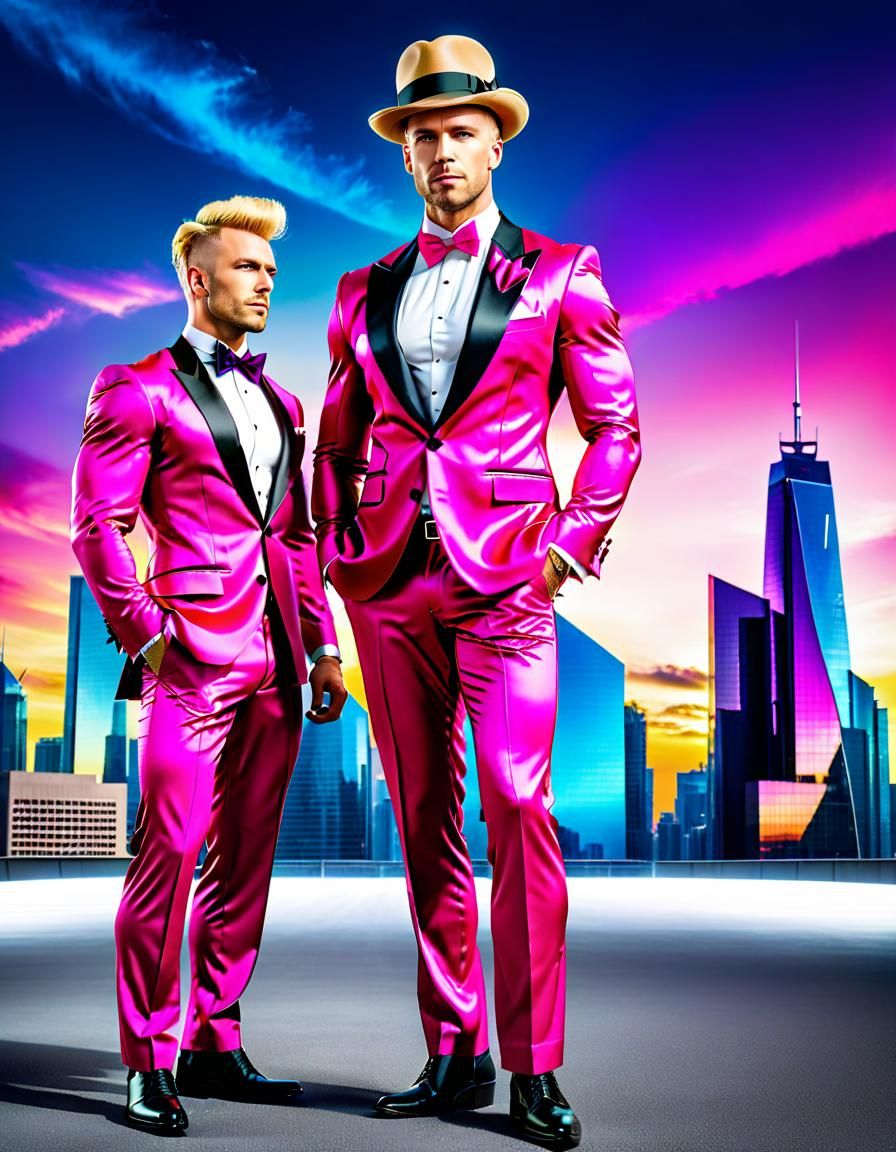 Handsome masculine couple wearing pink suits - AI Generated Artwork ...