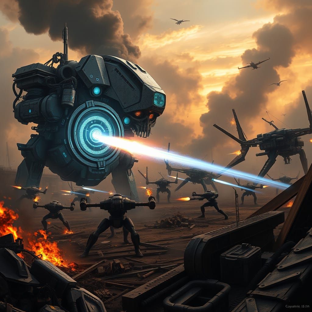 Cyberpunk War of AI Engines in Ruins - AI Art