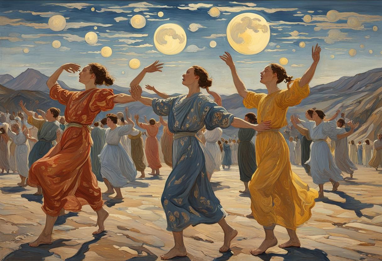 A work by Ferdinand Hodler called Moon dance as oil painture detailed ...