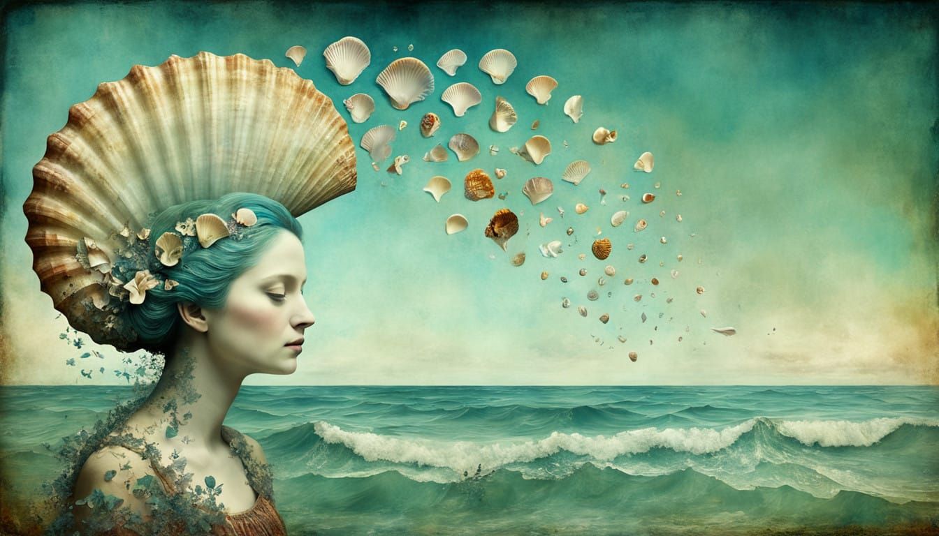 Impasto Surrealism Digital Seashell Collage - AI Art