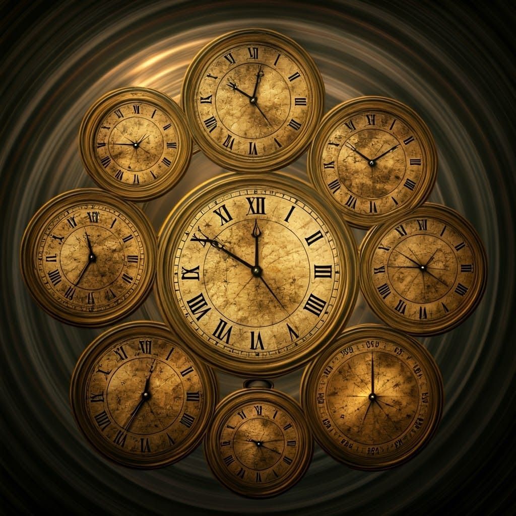 Ancient Timepiece Cycles in Dreamlike Golden Patin... - AI Art