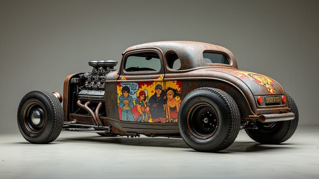 Retro-Futuristic Hot Rod in Anime Style - AI Art