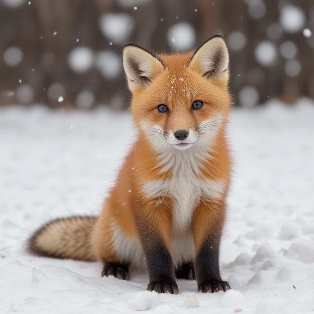 adorable fox kit playing in snow - adorable fox kit playing ...