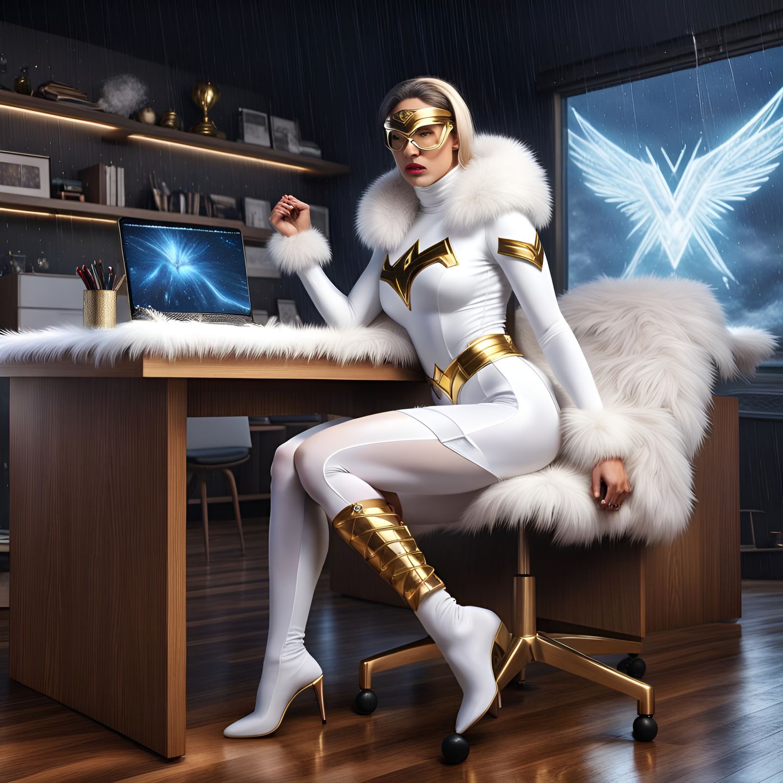 Extremely Furry Wonder Women In White Drip - AI Generated Artwork - NightCafe Creator