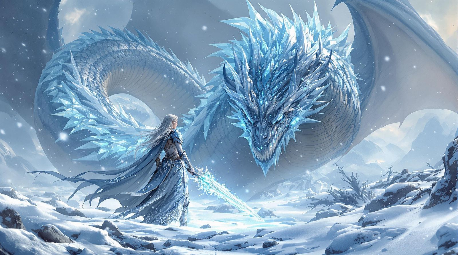 Regal Frost Warrior vs. Behemothic Frost Dragon in... - AI Art