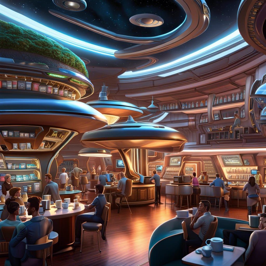 Busy coffee shop in space - AI Generated Artwork - NightCafe Creator