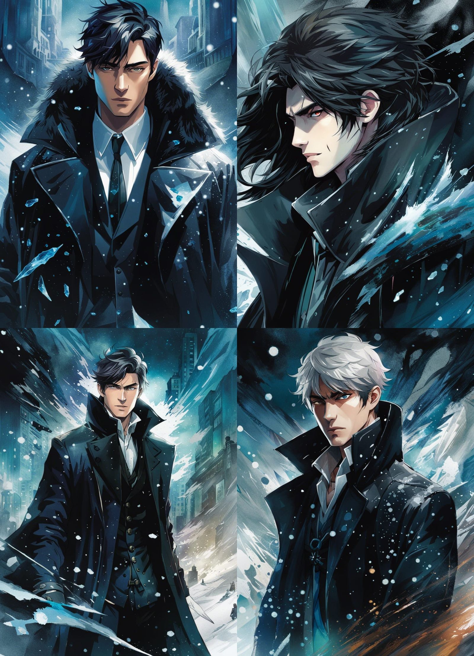 handsome male in a black coat, ice magic, anime key visual, smooth ...
