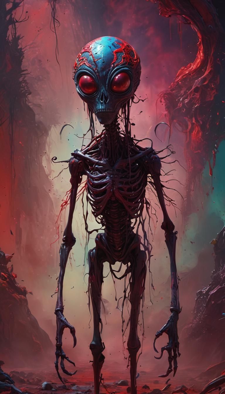 Tim Burton Horror Scene with Alien in Exotic Plane... - AI Art