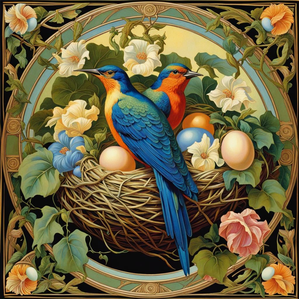 Mucha's Birds Nest - AI Generated Artwork - NightCafe Creator