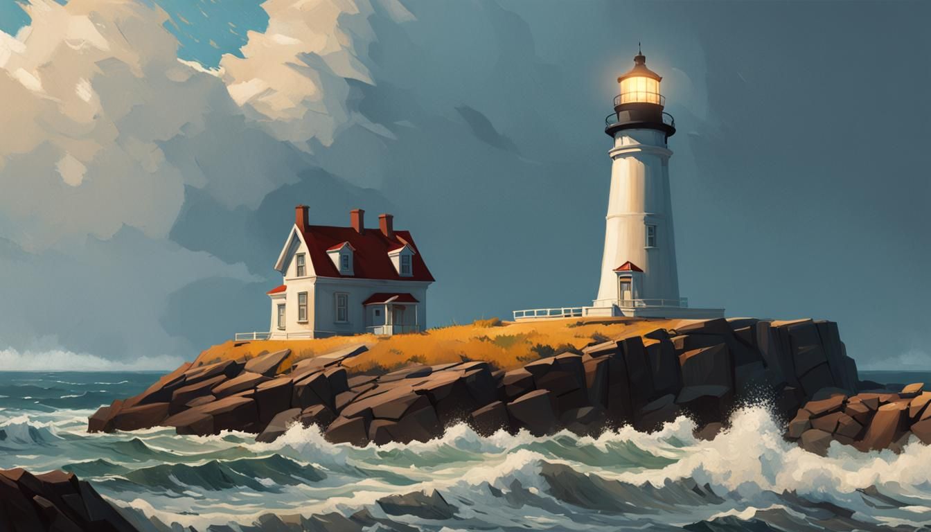 Lighthouse at the ocean by Edward Hopper - AI Generated Artwork - NightCafe Creator