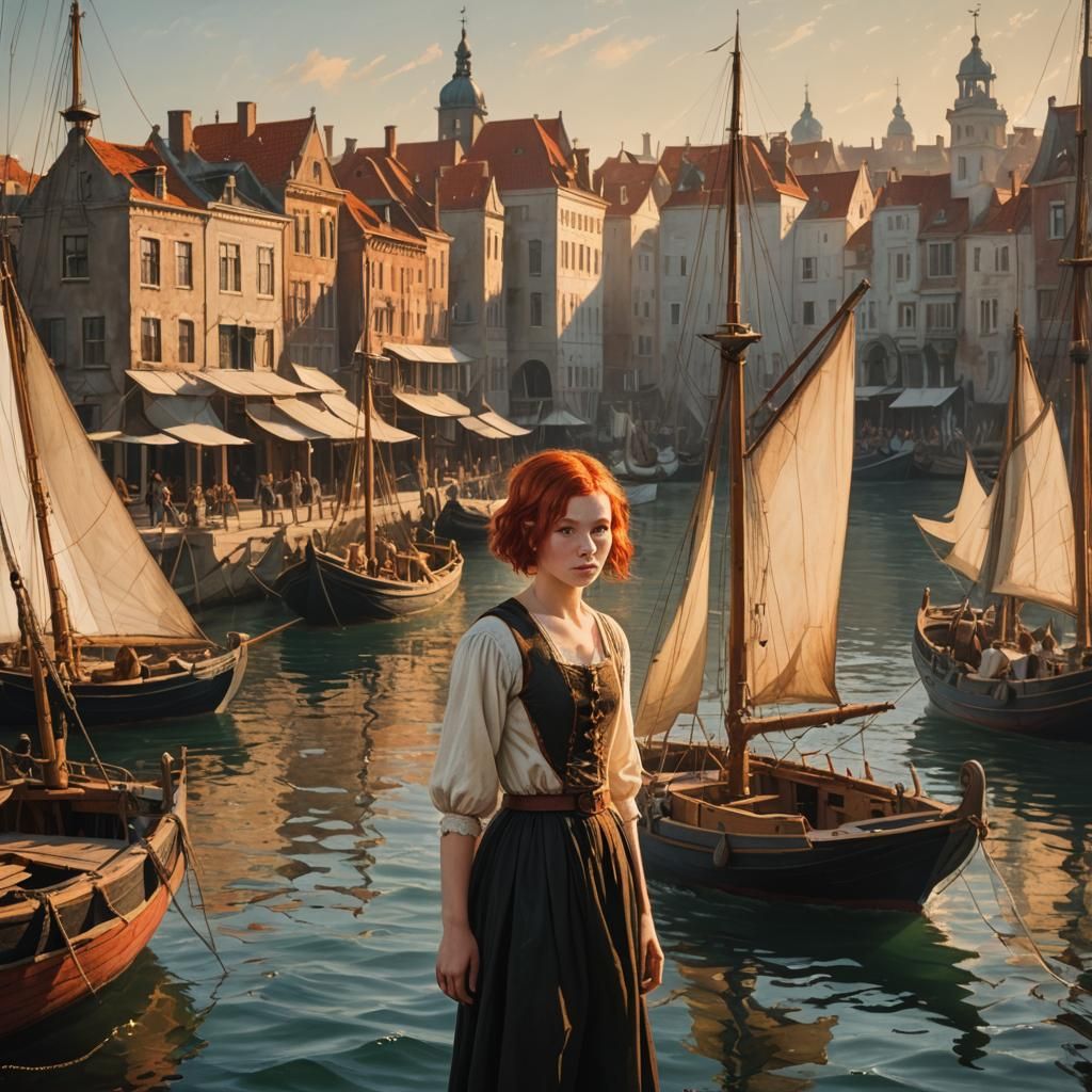 12-year-old girl, with red hair, a pixie cut, sailing a makeshift ...