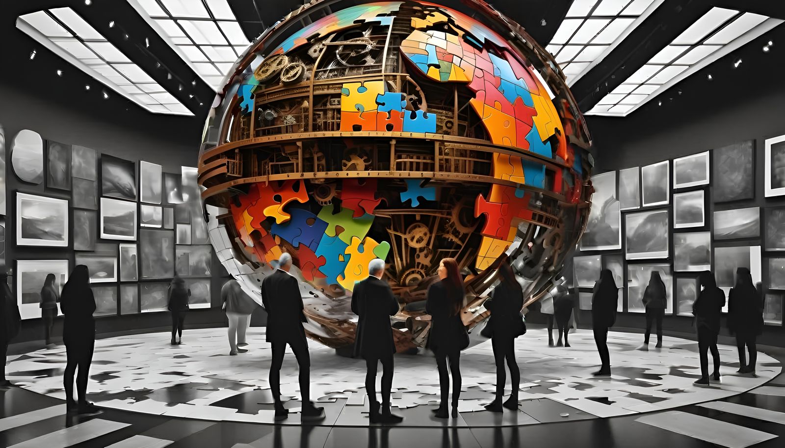 Pop art, Vibrant, super colorful :2.5, 3d globe constructed from puzzle ...