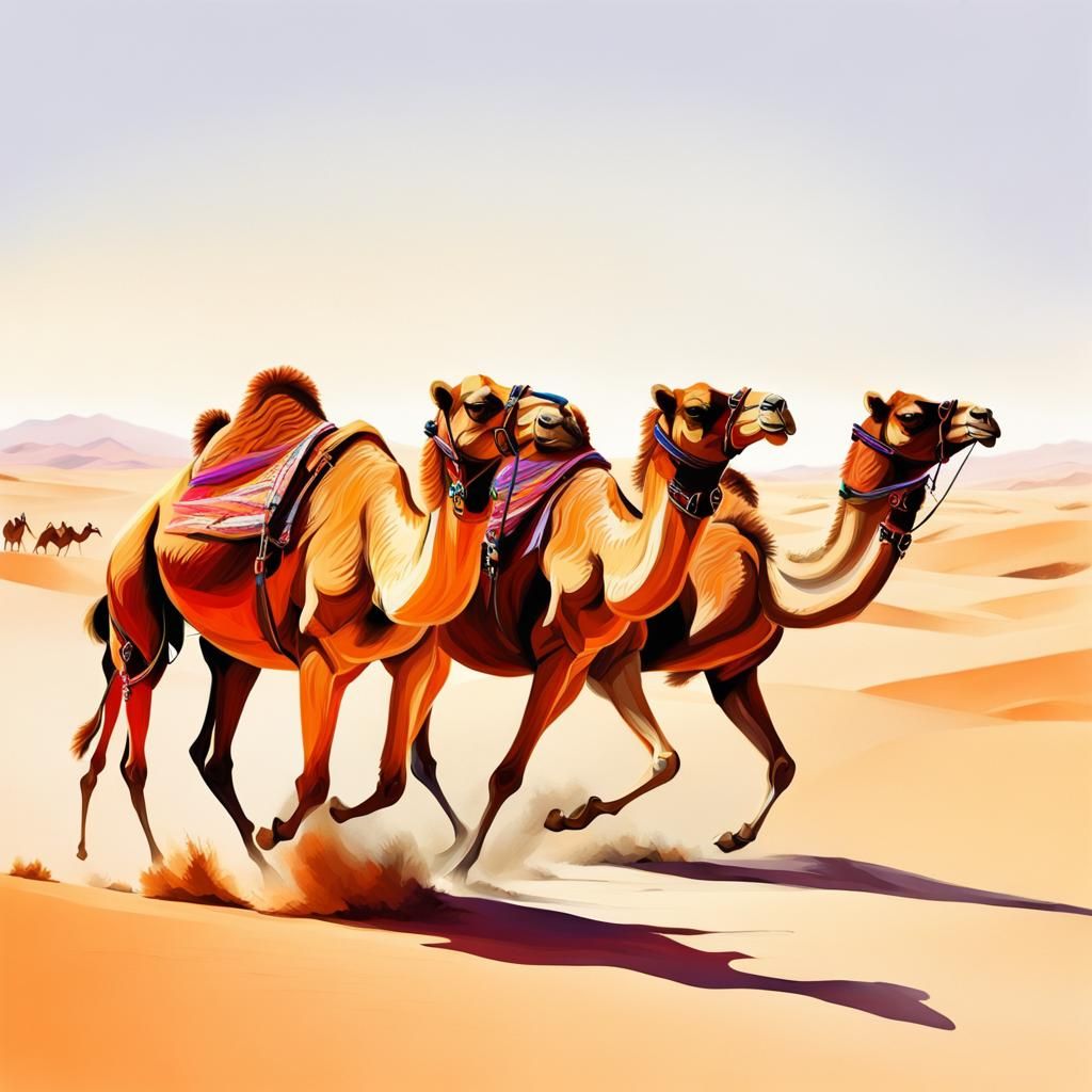 Camels racing in desert - AI Generated Artwork - NightCafe Creator