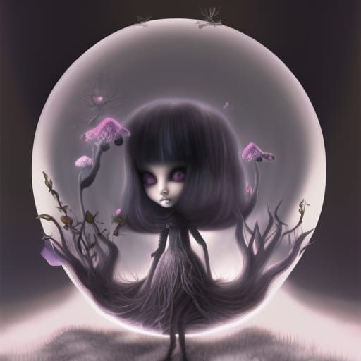 fractal diffusion; ghostcore, darkfantasy; a ring of mushrooms, forest ...