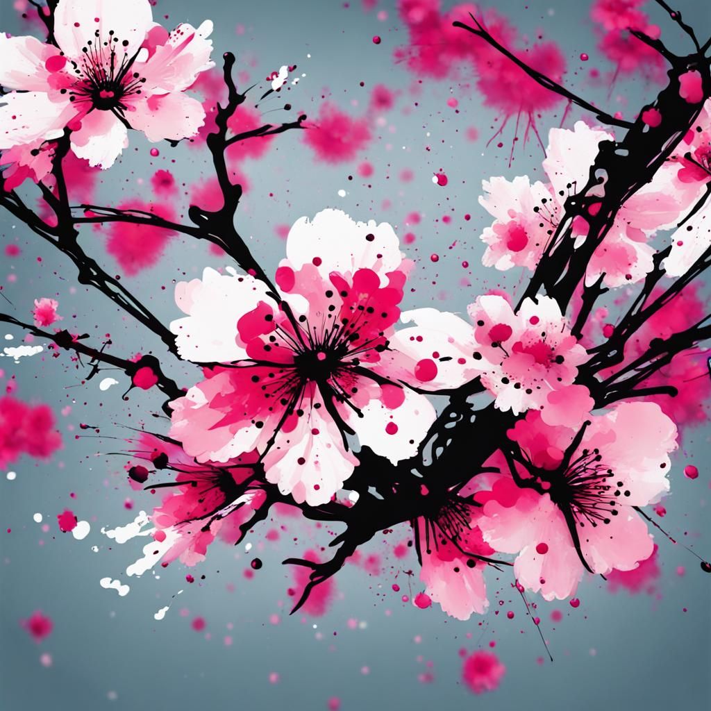 Ink splatter cherry blossoms 8K resolution - AI Generated Artwork ...