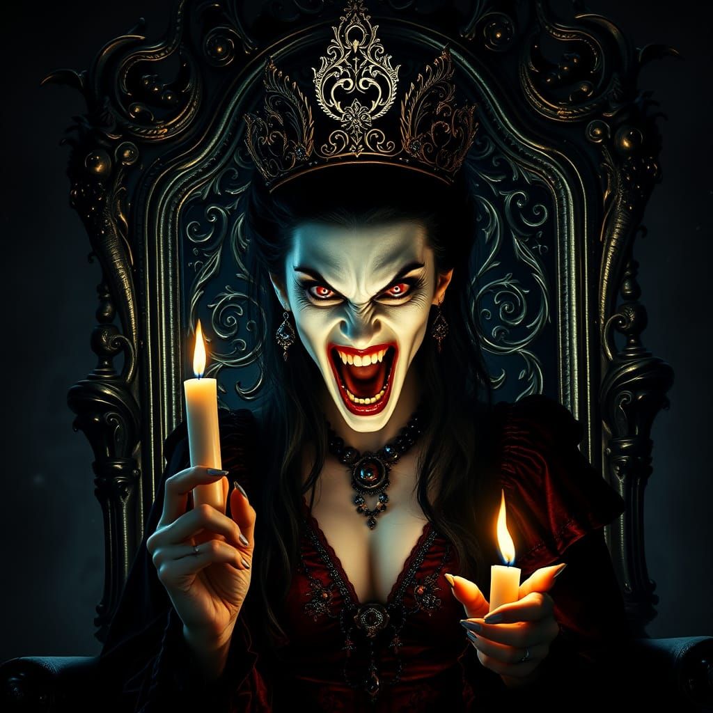 Ethereal Vampire Queen Reigns in Haunted Gothic Th... - AI Art
